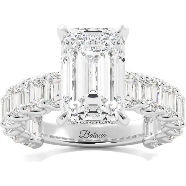 BALACIA Engagement Ring With Emerald Cut Diamonds - 14k White Gold