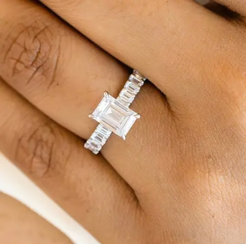 BALACIA Engagement Ring With Emerald Cut Diamonds - 14k White Gold
