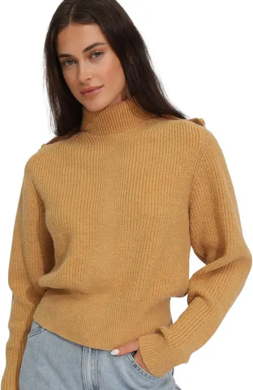 BELLE & BLOOM Knitted Sweater With Shoulder Button Detail - Camel