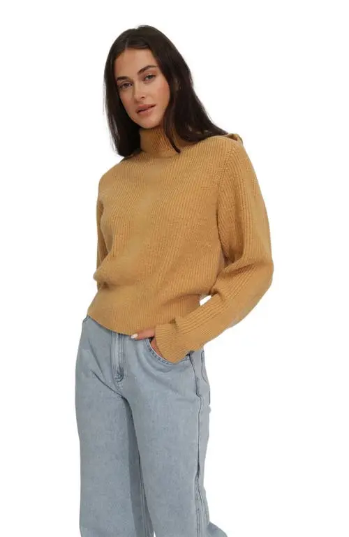 BELLE & BLOOM Knitted Sweater With Shoulder Button Detail - Camel