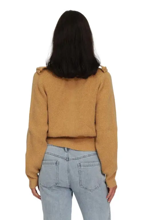BELLE & BLOOM Knitted Sweater With Shoulder Button Detail - Camel