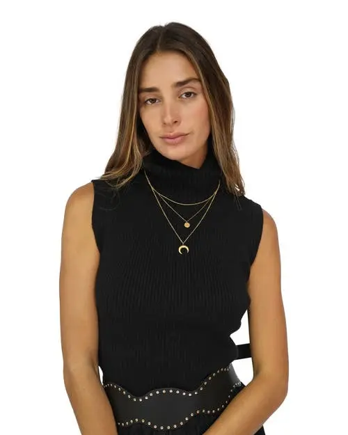 BELLE & BLOOM Sleeveless Turtleneck Knit Top - Black