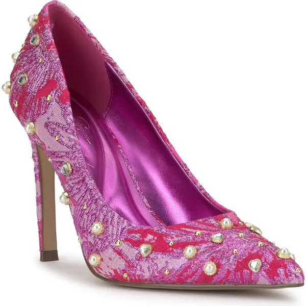 Jessica Simpson Welica Embellished Jacquard Pumps - Pink/red
