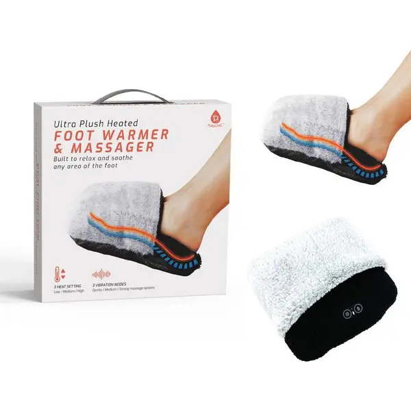 PURSONIC Ultra Plush Heated Foot Warmer & Massagercozy Relief Anytime - Grey