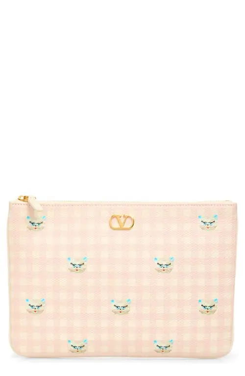Valentino Garavani Medium Vlogo Signature Leather Pouch - Ivory/multi