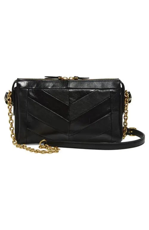 Valentino Garavani Small Panthea Chevron Patchwork Leather Shoulder Bag - Black