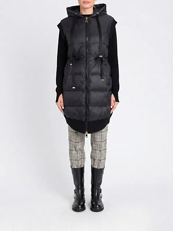 TWINSET Puffer Vest With Drawstring Waist And Hood - Black