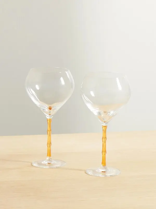 La DoubleJ Bamboo Balloon Crystal Glasses Set Of Two - Yellow