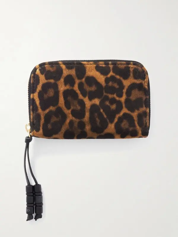 HUNTING SEASON Bead-embellished Leather-trimmed Leopard-print Suede Wallet - Animal Print