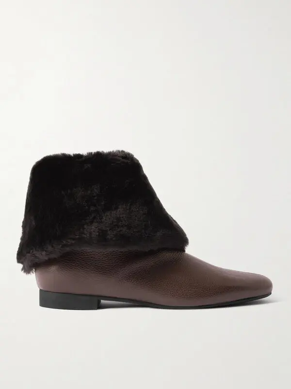 TOTEME Downtown Shearling-trimmed Leather Ankle Boots
