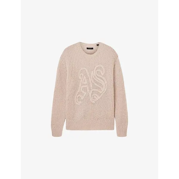 ALLSAINTS Chainy Branded-motif Knitted Jumper - Dusk Brown