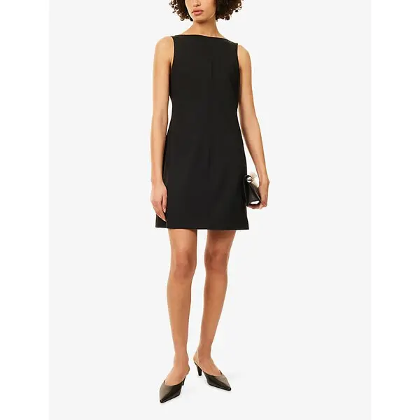 Theory Tailored Boat-Neck Mini Dress - Black | Editorialist