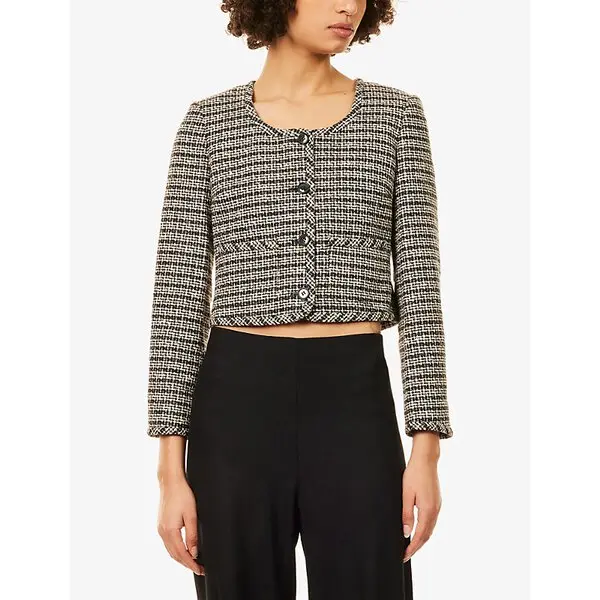 Theory Collarless Cropped Cotton-blend Jacket
