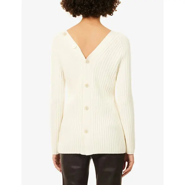 Theory Open-back Buttoned Merino Wool Cardigan