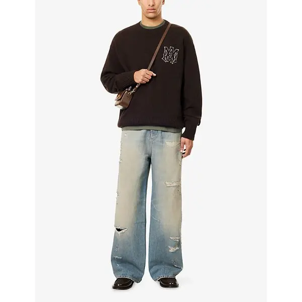 Amiri Brand-embroidered Crewneck Wool Jumper - Brown