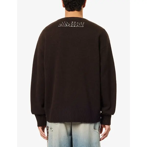 Amiri Brand-embroidered Crewneck Wool Jumper - Brown