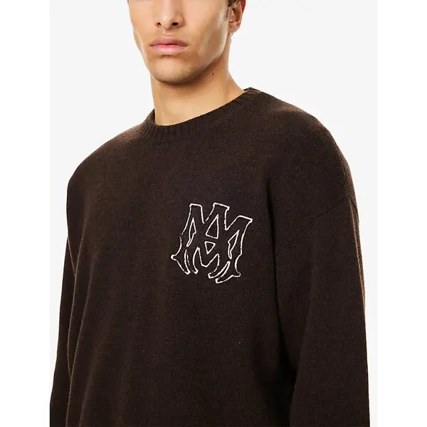 Amiri Brand-embroidered Crewneck Wool Jumper - Brown