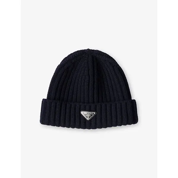 Prada Logo-embellished Knitted Wool Beanie - Blue