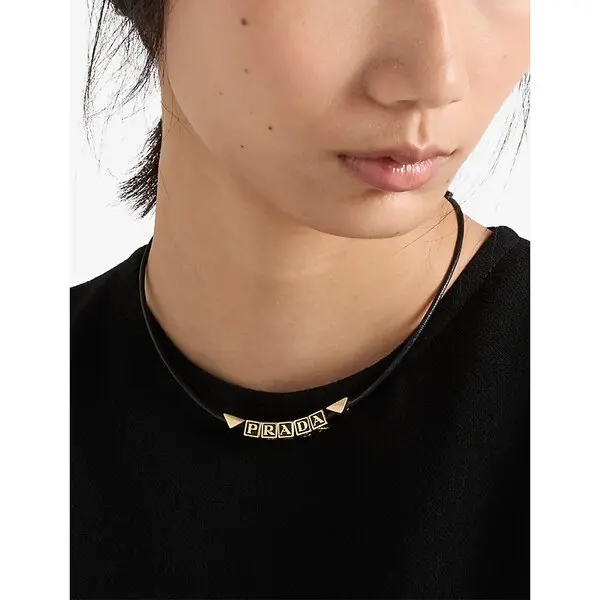 Prada Leather Choker With Logo