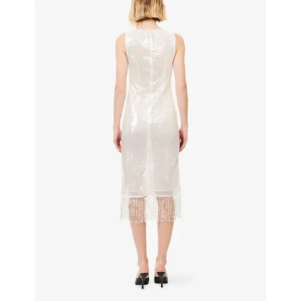 REFORMATION Cherra Fringed Sequin Midi Dress