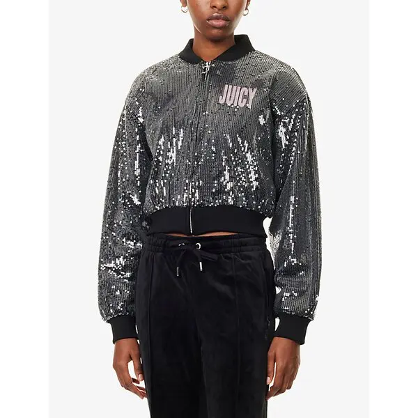 Juicy Couture Sequin-embellished Cropped Bomber Jacket
