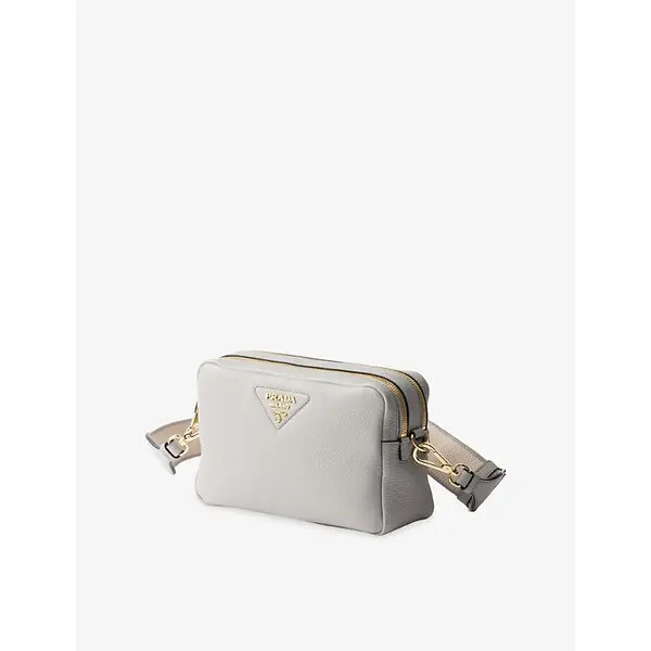 Prada Enamelled Logo Small Leather Cross-body Bag - Grey