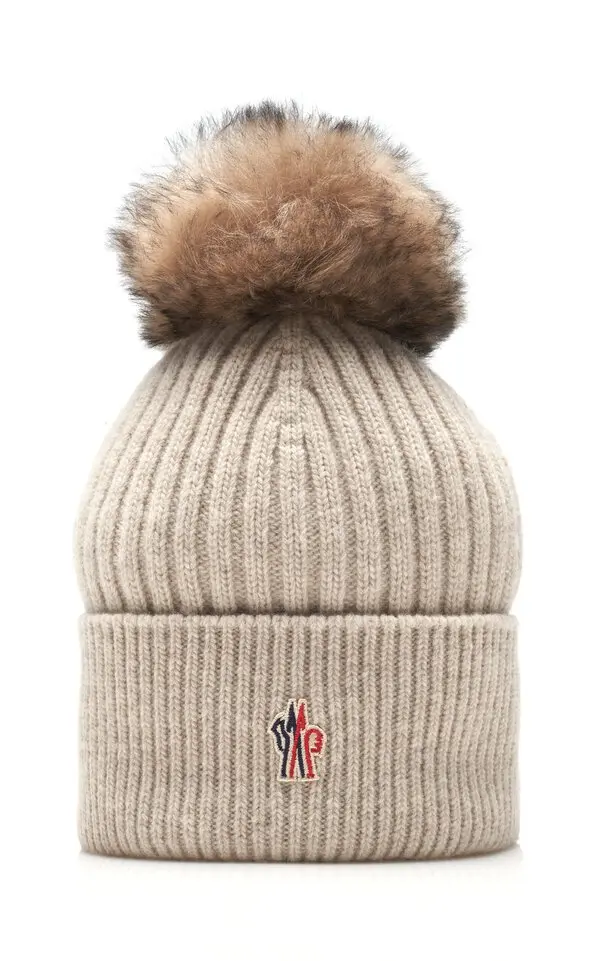 Moncler Shearling-trimmed Wool Beanie - Neutral