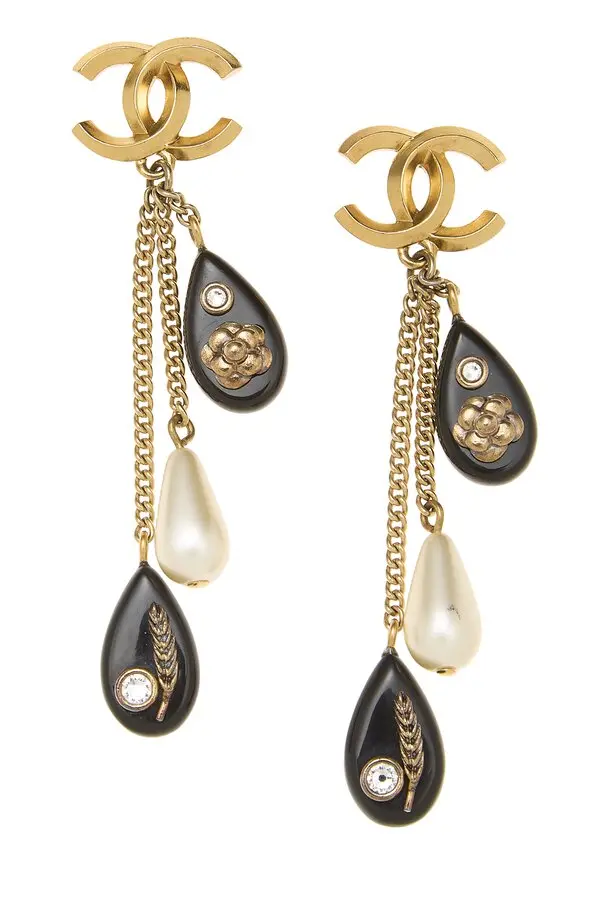 Chanel Cc Faux Pearl Dangle Earrings - Black