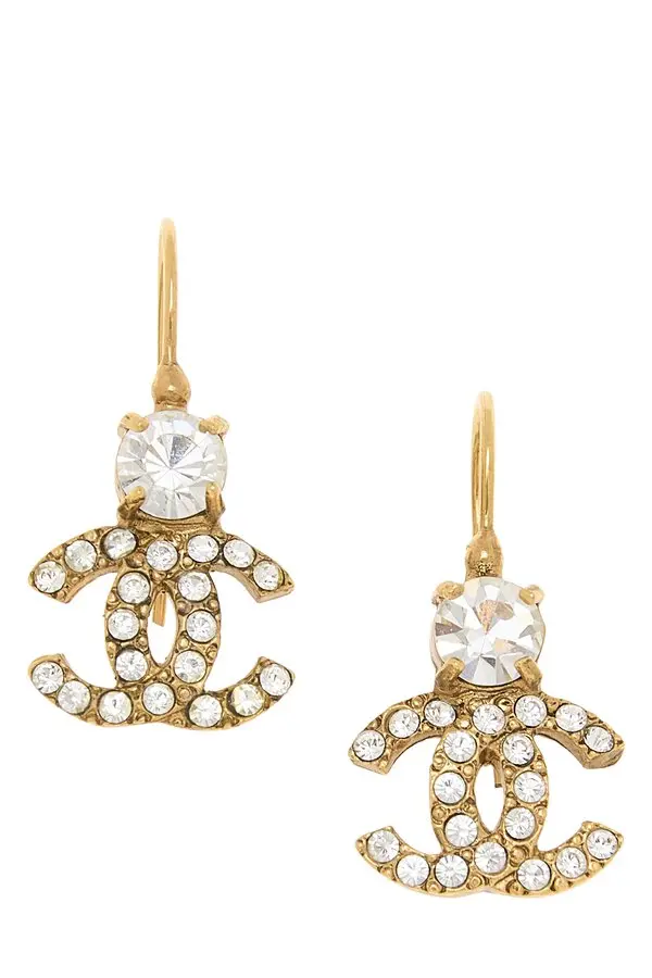 Chanel Crystal 'cc' Earrings - Gold