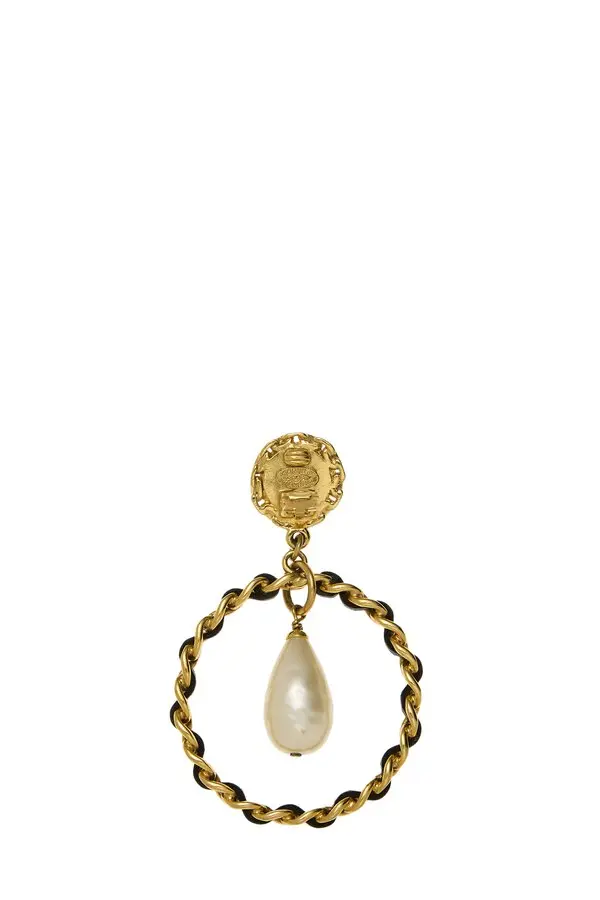 Chanel Faux Pearl Hoop Dangle Earrings