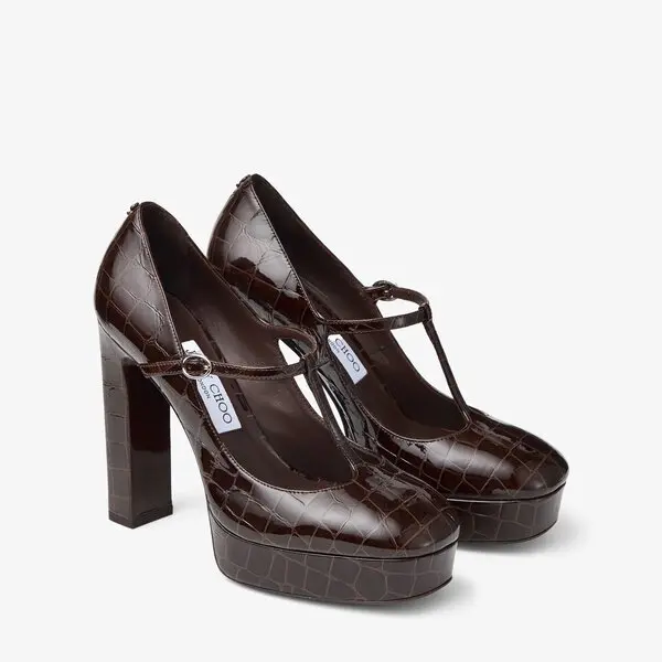 JIMMY CHOO Marene 120 Croc-embossed Leather Mary Jane Pumps - Sambuco