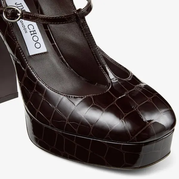 JIMMY CHOO Marene 120 Croc-embossed Leather Mary Jane Pumps - Sambuco