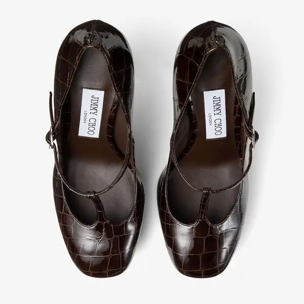 JIMMY CHOO Marene 120 Croc-embossed Leather Mary Jane Pumps - Sambuco