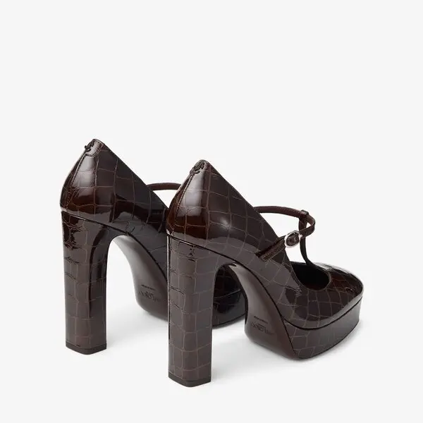 JIMMY CHOO Marene 120 Croc-embossed Leather Mary Jane Pumps - Sambuco