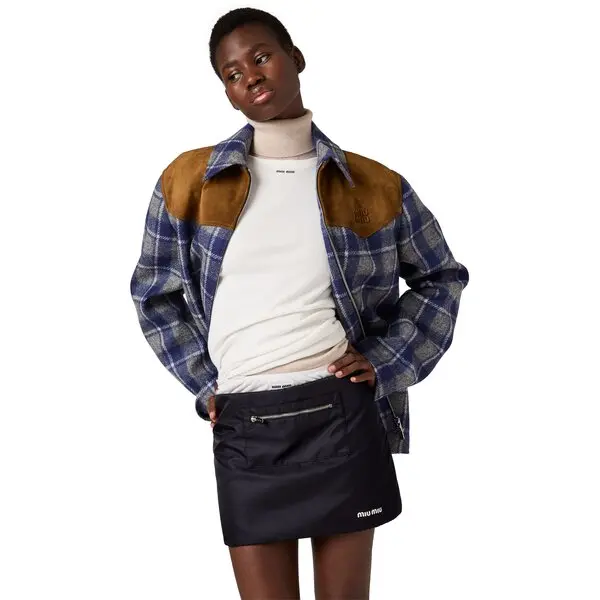 Miu Miu Technical Gazar And Fleece Skirt - Navy