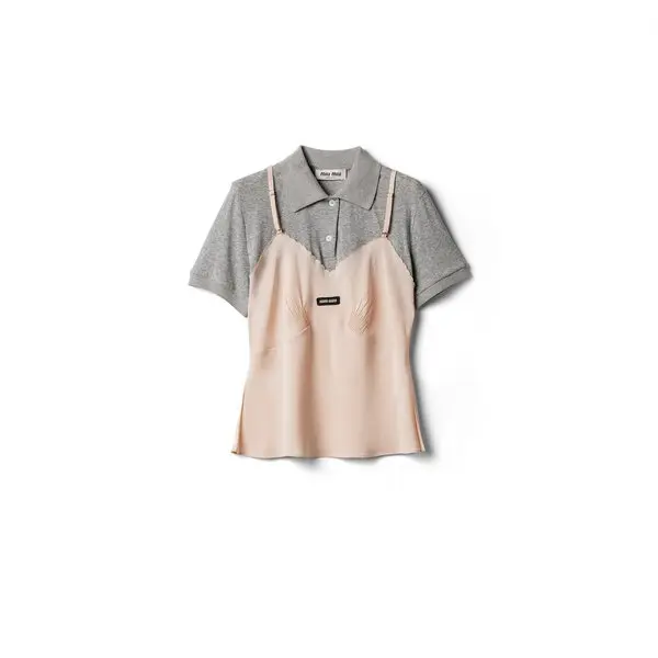 Miu Miu Marocain Crepe Top - Peach/gray