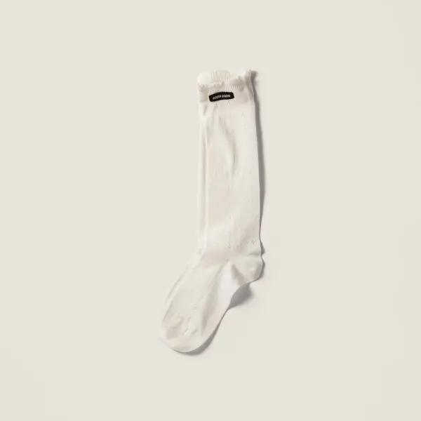 Miu Miu Cotton Crew Socks - Natural