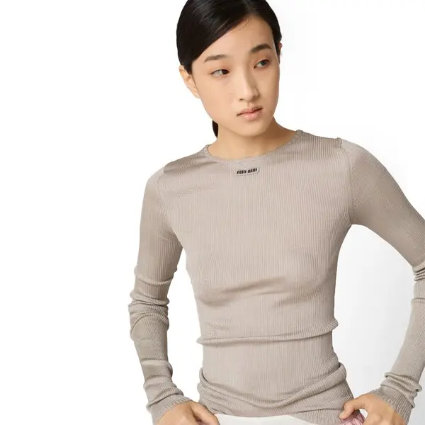Miu Miu Silk Crew-neck Sweater - Grey