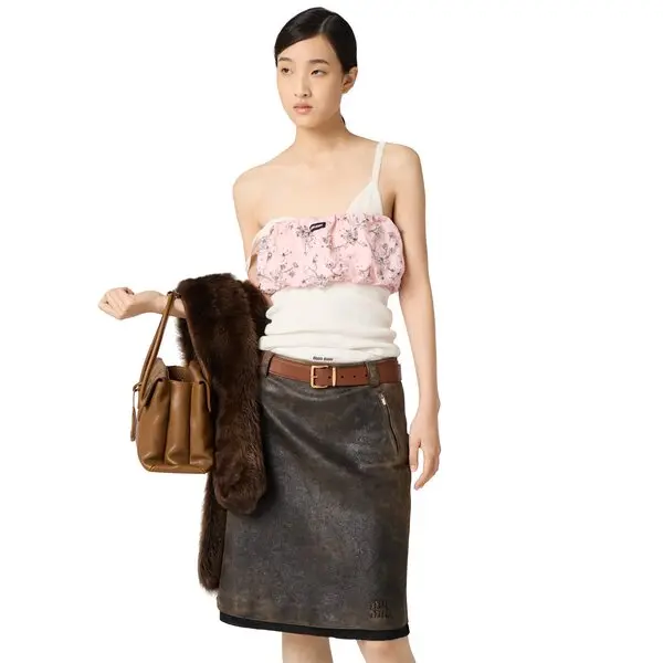 Miu Miu Waxed Suede Leather Skirt