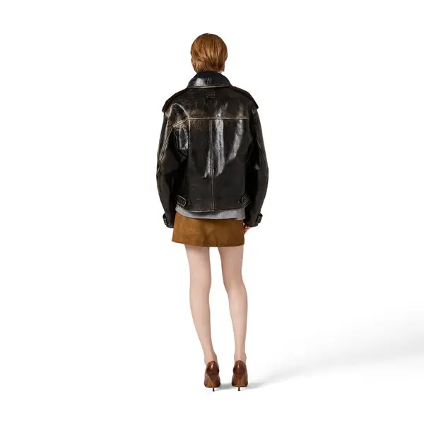 Miu Miu Waxed Suede Leather Miniskirt