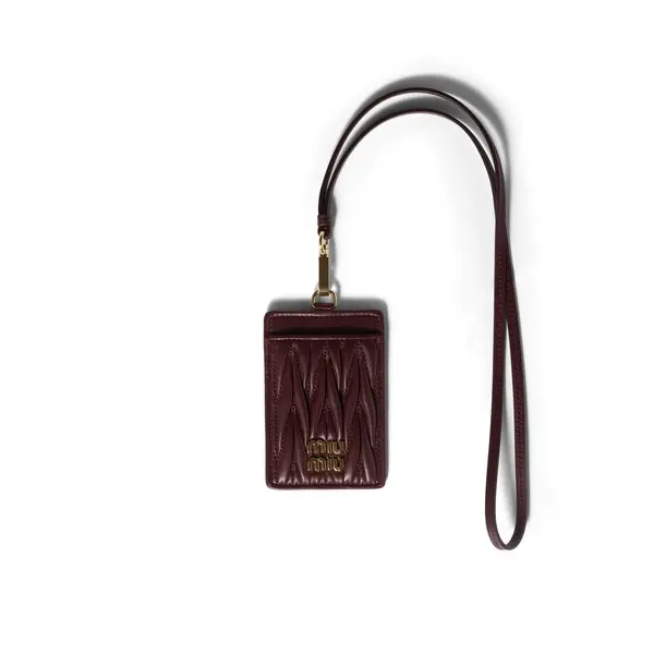 Miu Miu Matelassé Nappa Leather Badge Holder - Burgundy