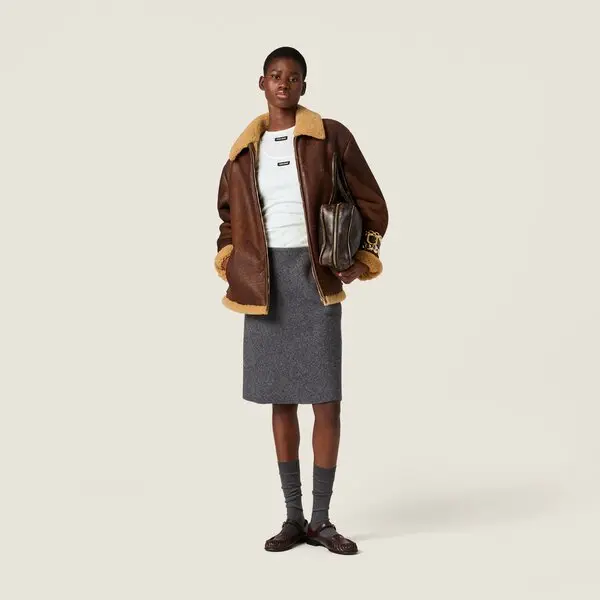 Miu Miu Waxed Shearling Blouson Jacket