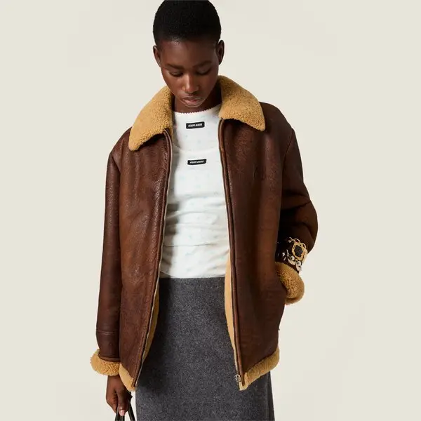 Miu Miu Waxed Shearling Blouson Jacket