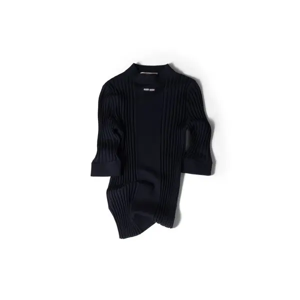 Miu Miu Ribbed Wool Knit Sweater - Navy