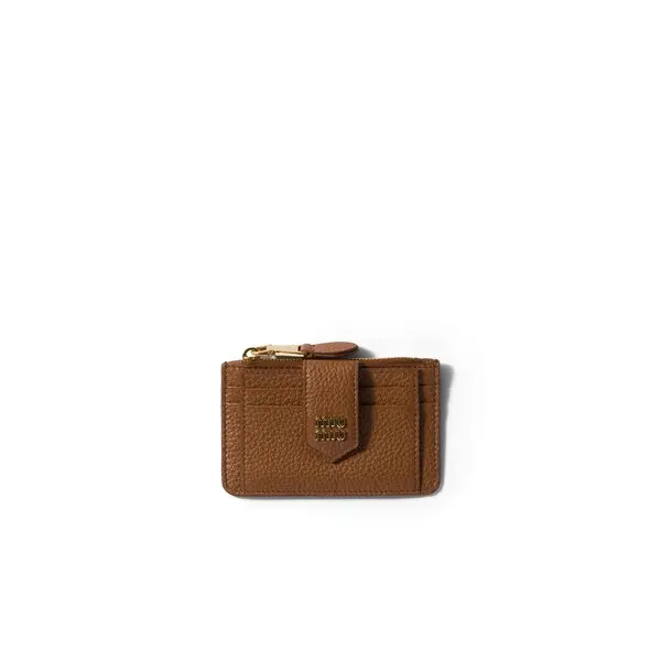 Miu Miu Leather Card Holder - Cognac