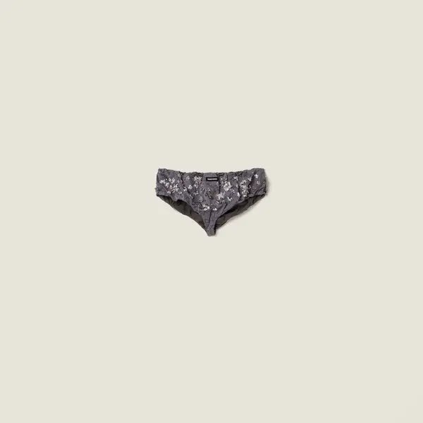 Miu Miu Embroidered Duchesse Panty - Iron Gray