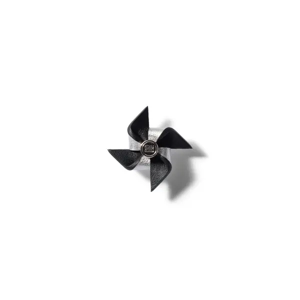 Miu Miu Leather Pinwheel Brooch - Silver/black