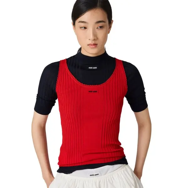 Miu Miu Ribbed Knit Wool Tank Top