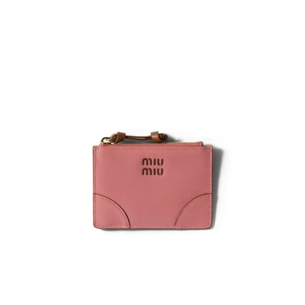 Miu Miu Leather Card Holder - Camelia/cognac