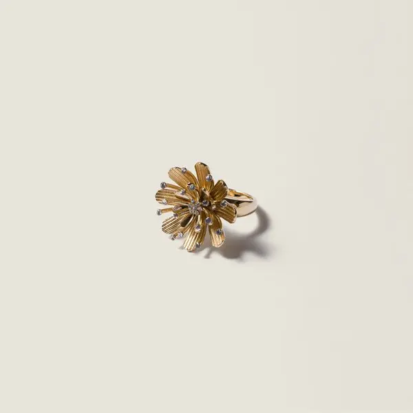 Miu Miu Metal Ring With Crystals - Vintage Gold/crystal